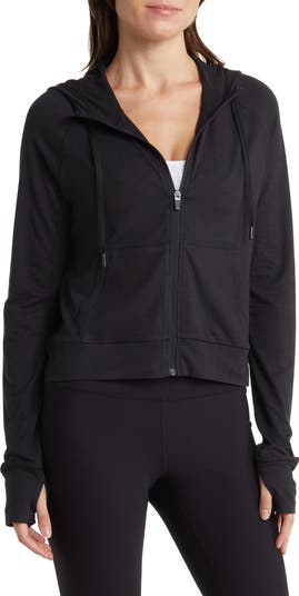 90 DEGREE BY REFLEX Cationic Cropped Full Zip Hoodie | Nordstrom
