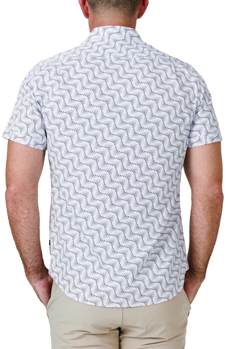 7 Diamonds Gold Coast Wave Print Performance Short Sleeve Button-Up ...