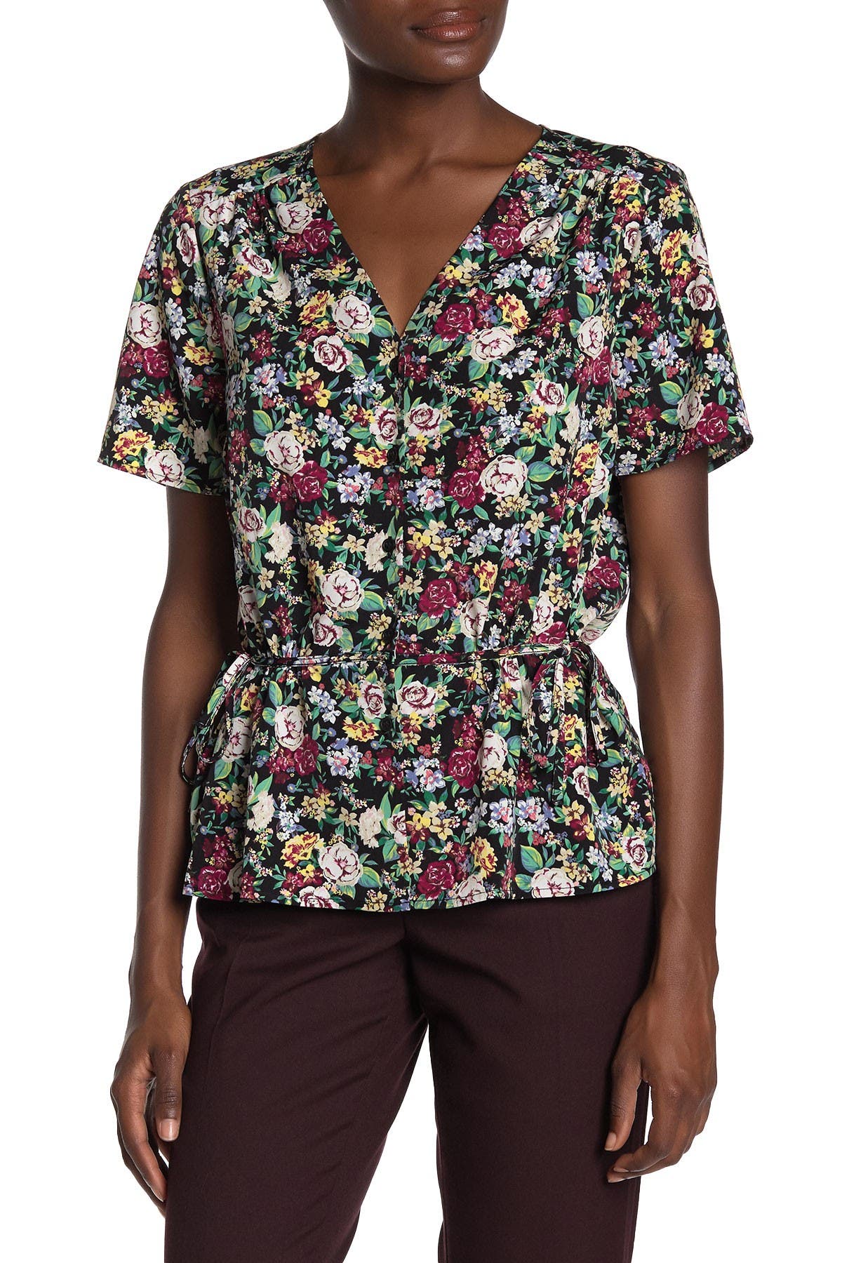 Pleione Side Tie Button Front Short Sleeve Blouse | Nordstromrack