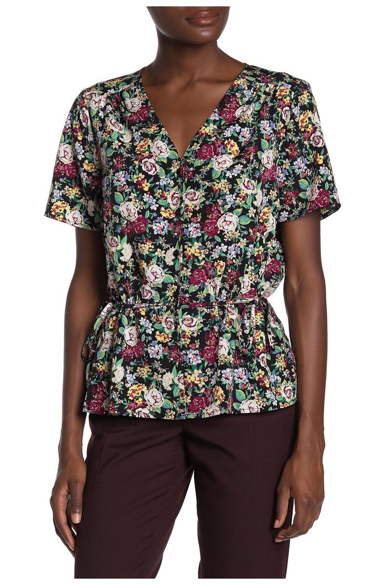 Pleione Side Tie Button Front Short Sleeve Blouse | Nordstromrack