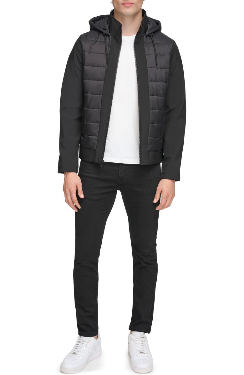 Kenneth Cole New York Water Resistant Mixed Media Hooded Jacket ...