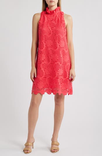 Anne Klein Ruffle Sleeveless Lace Overlay Shift Dress | Nordstrom