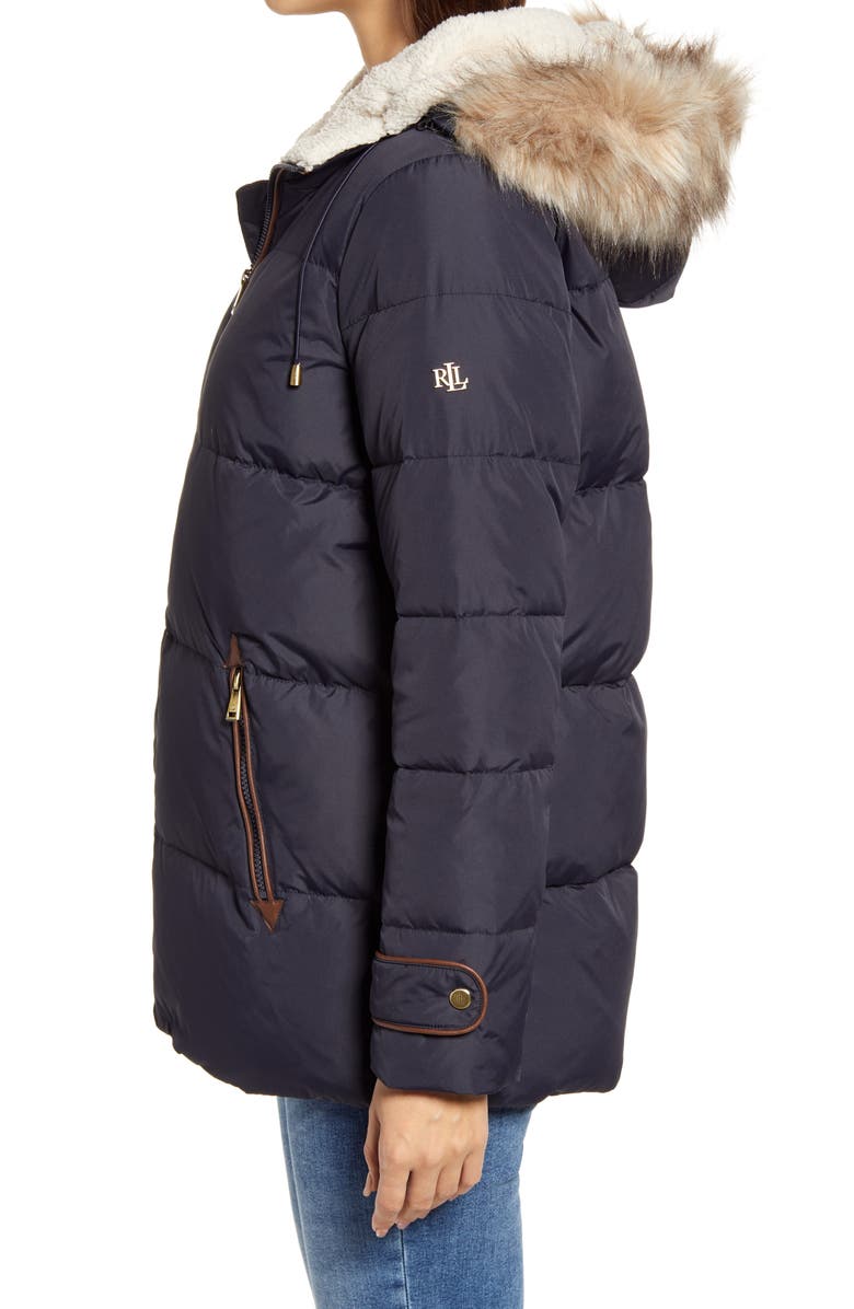 Lauren Ralph Lauren Faux Fur Trim Down Puffer Coat | Nordstromrack