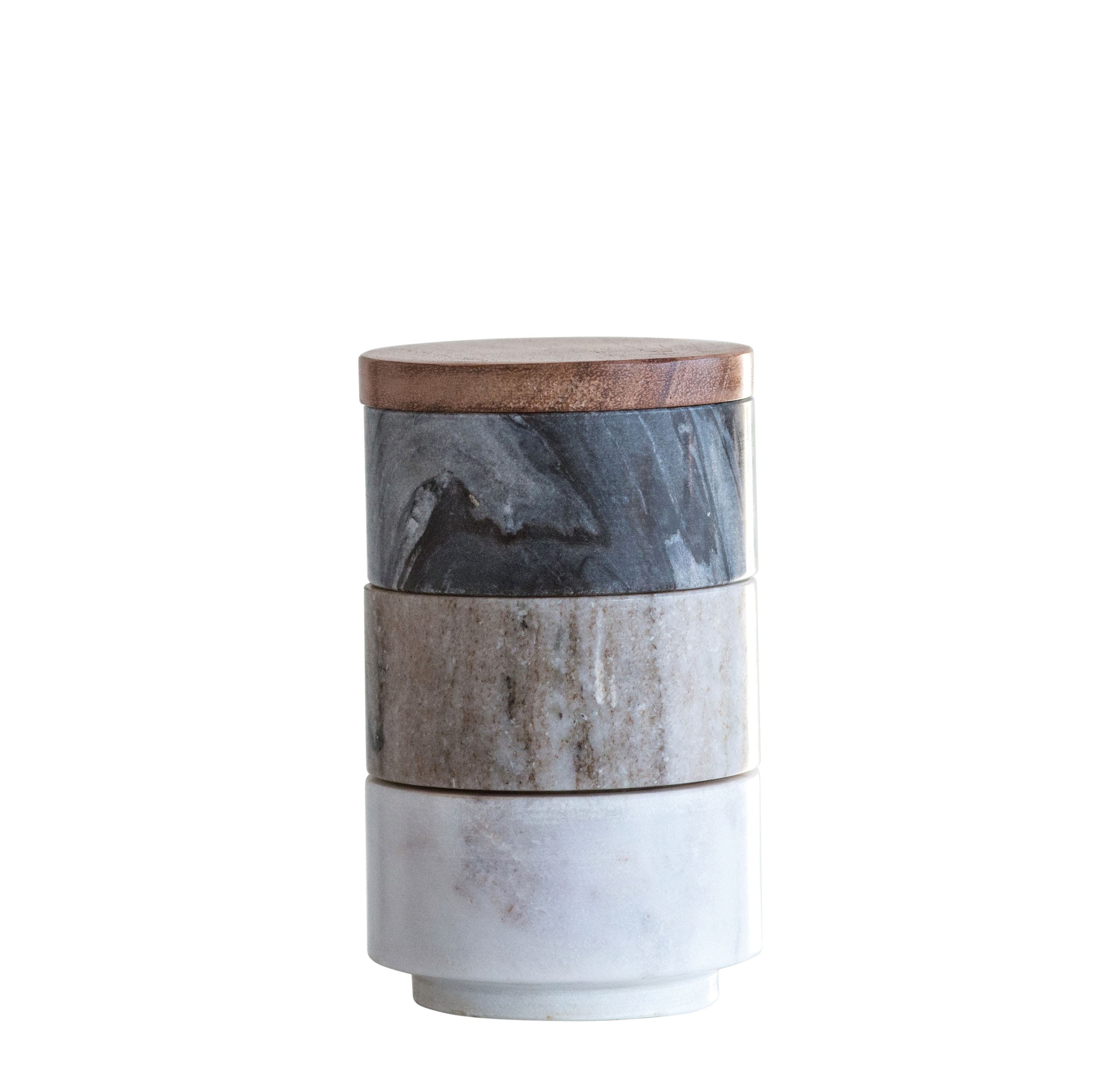 Storied Home Marble Stacking Pinch Pots with Acacia Wood Lid | Nordstrom