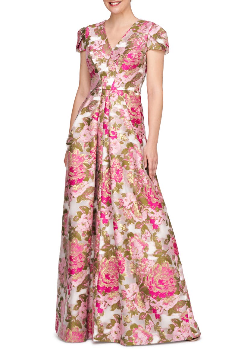 Kay Unger Odessa Metallic Floral A-Line Gown | Nordstrom