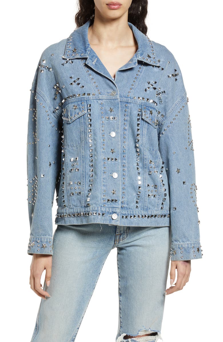 AZALEA WANG Studded Cotton Denim Trucker Jacket | Nordstromrack