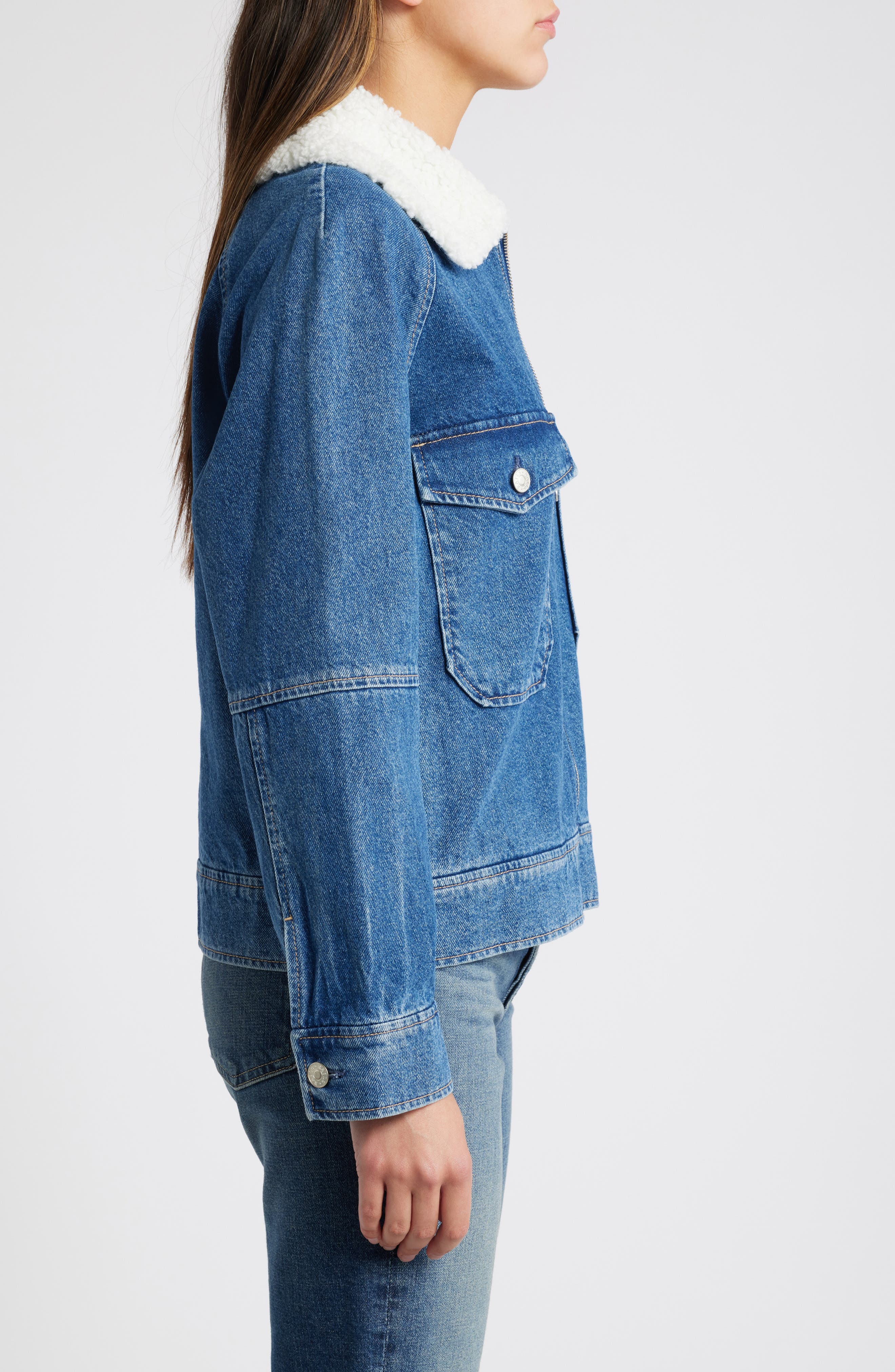 Rails Cheyenne Faux Shearling Collar Denim Zip-Up Utility Jacket ...