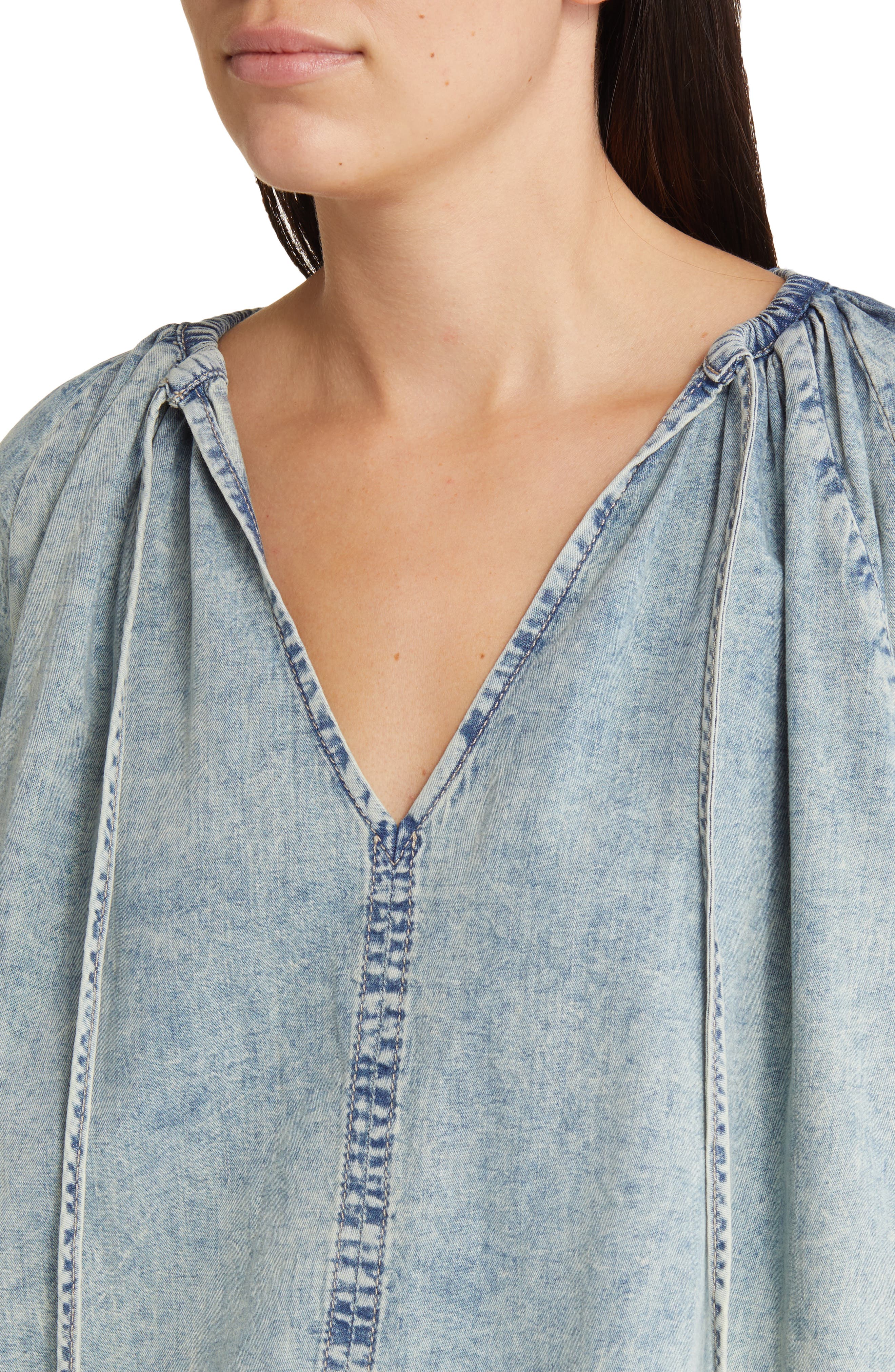 FRAME Tie Neck Denim Top | Nordstromrack