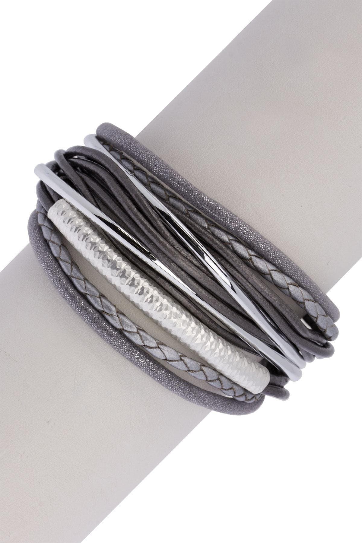 SAACHI Hammered Tube Leather & Faux Suede Multi-Strand Bracelet ...