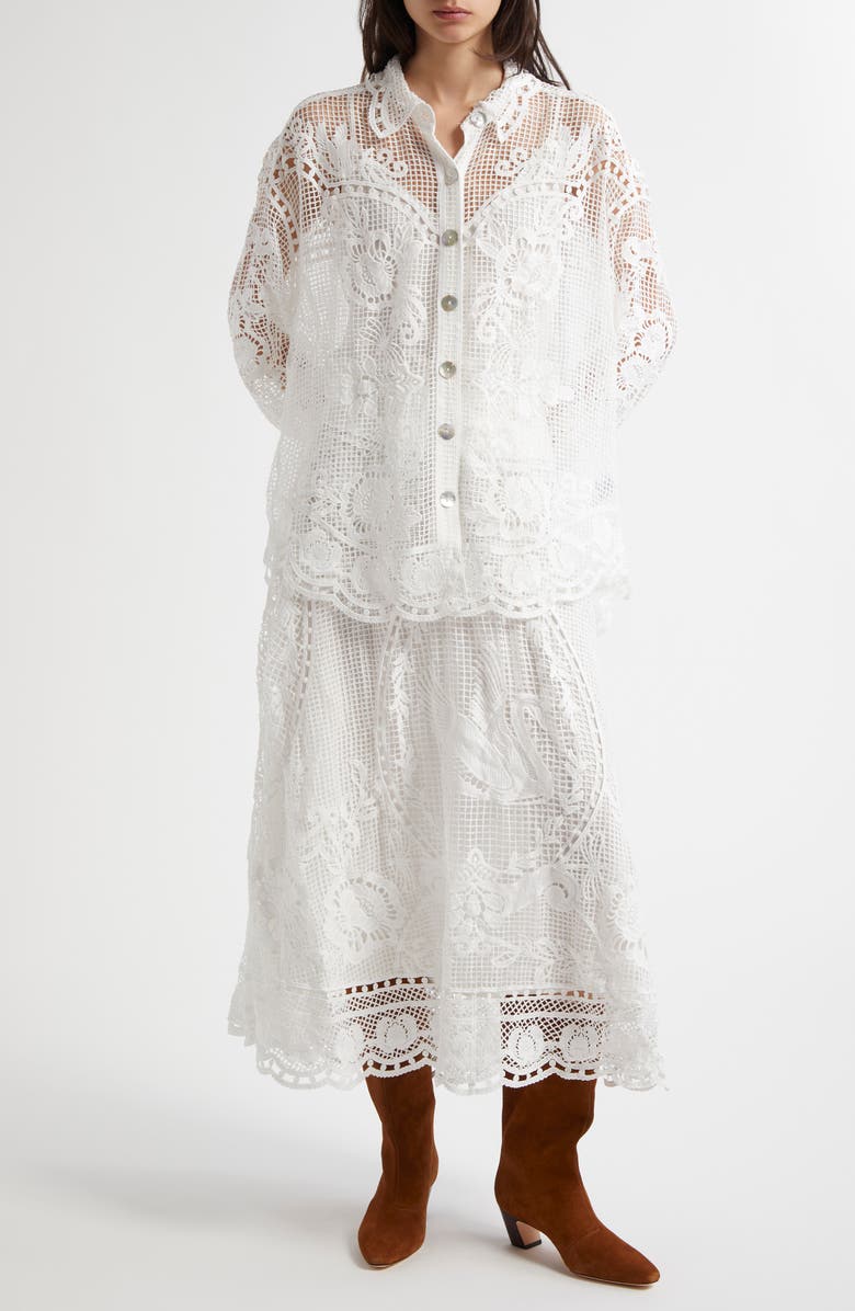 FARM Rio Swan Lake Guipure Lace Button-Up Shirt | Nordstromrack