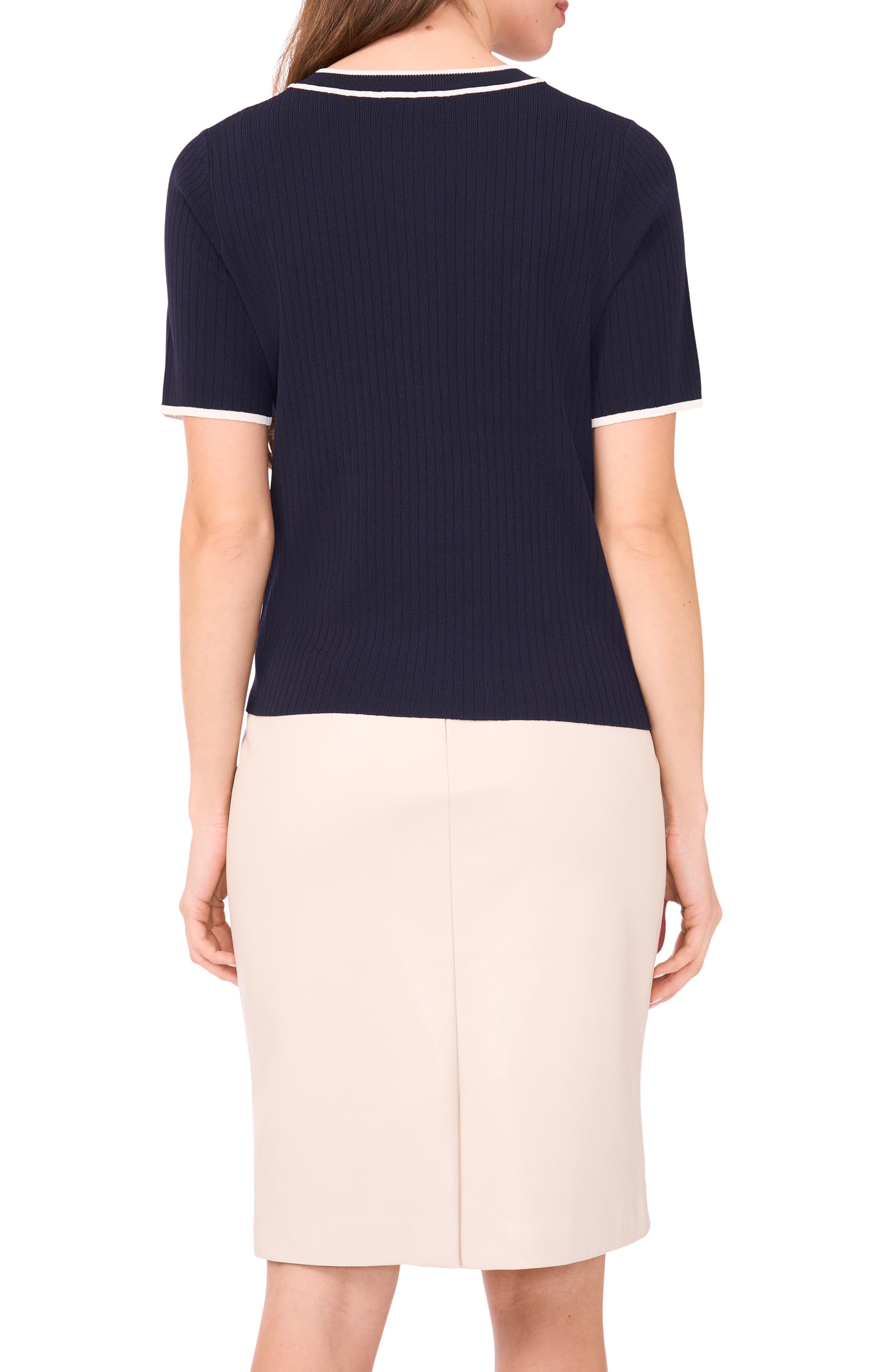 Halogen® Tipped Short Sleeve Crewneck Sweater | Nordstromrack