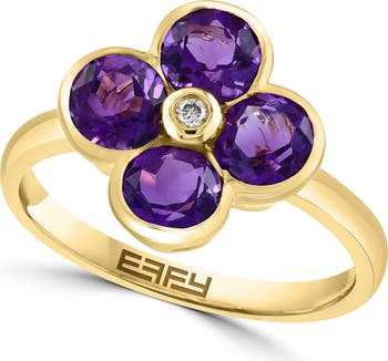 EFFY 14K Yellow Gold Floral Amethyst & Diamond Ring | Nordstromrack