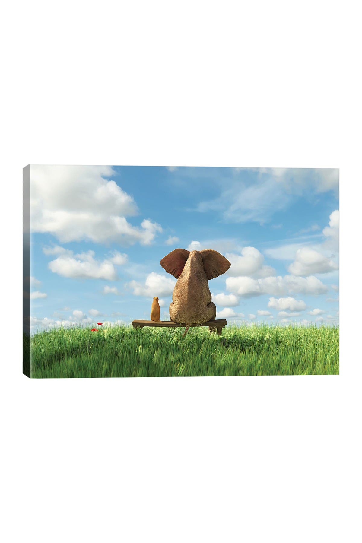 iCanvas Elephant And Dog Sit On A Green Field by Mike Kiev Canvas Wall ...