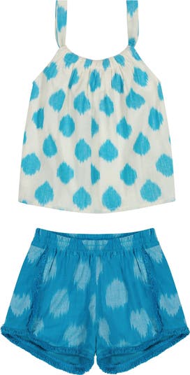 Mer St. Barth Colette Girl's Top and Short Set Aqua Cerulean Ikat ...