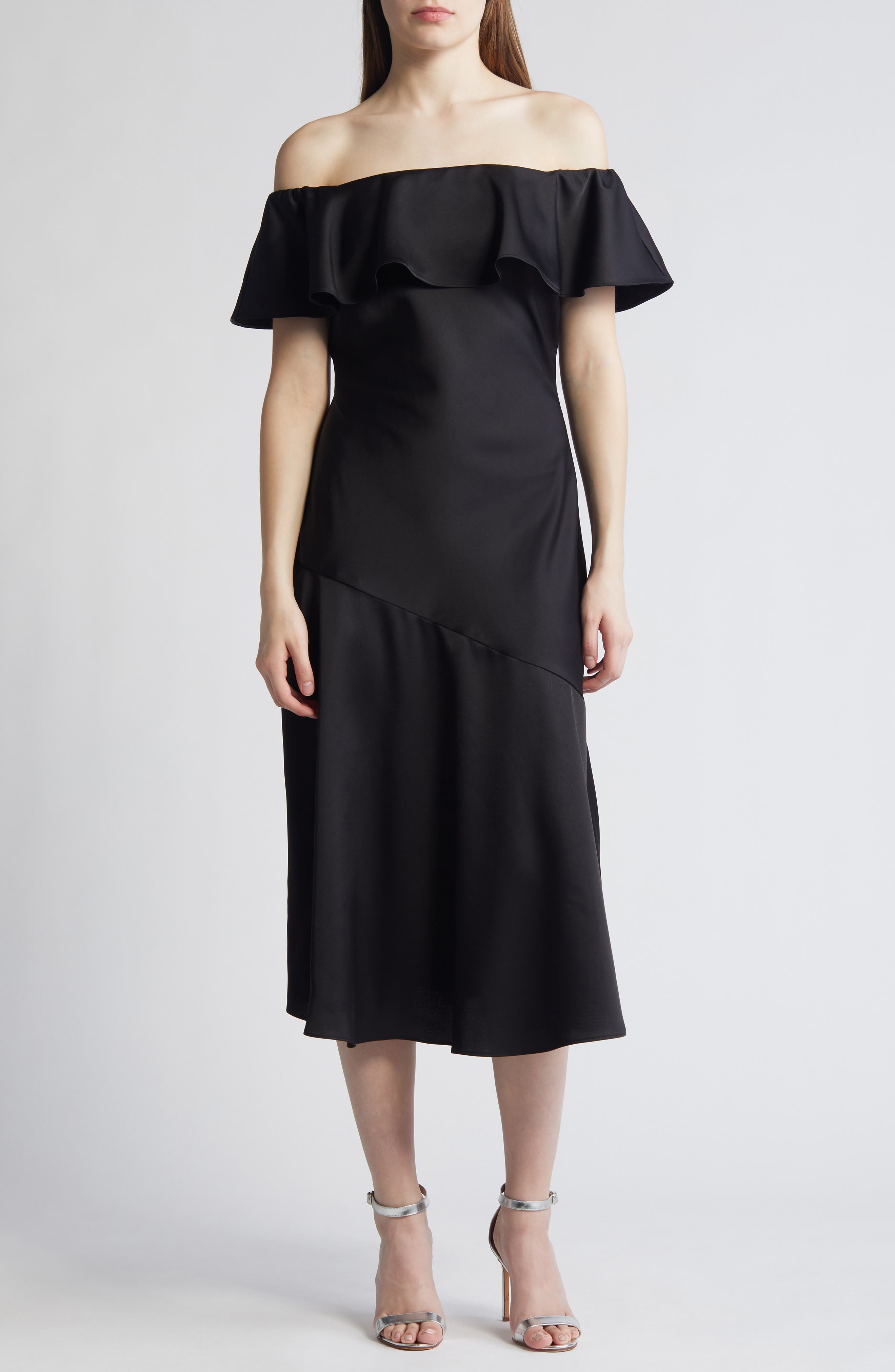Sam Edelman Off the Shoulder A-Line Satin Midi | Nordstrom