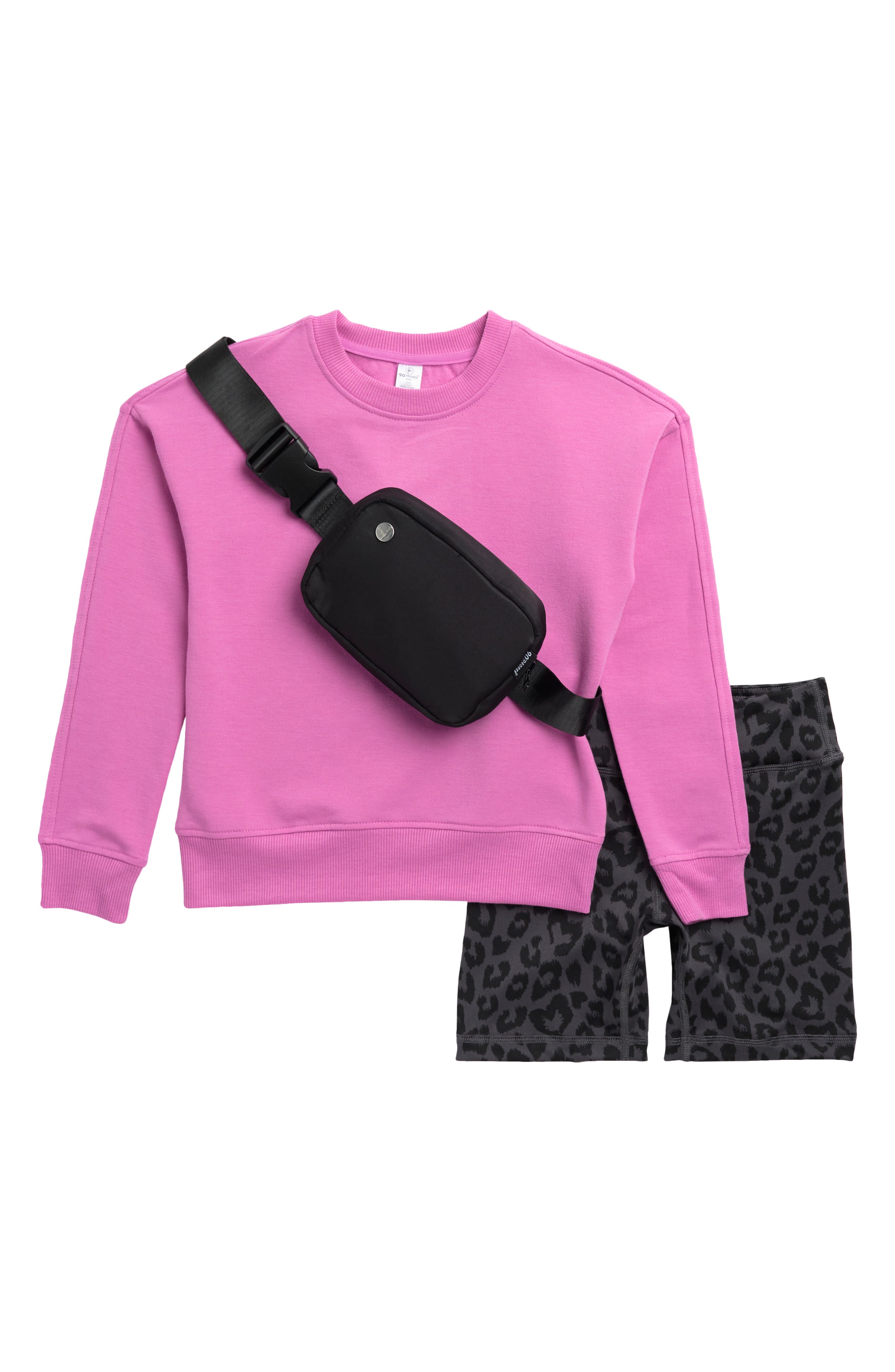 90 DEGREE BY REFLEX Kids' Sweatshirt, Bike Shorts & Belt Bag Set | Nordstromrack