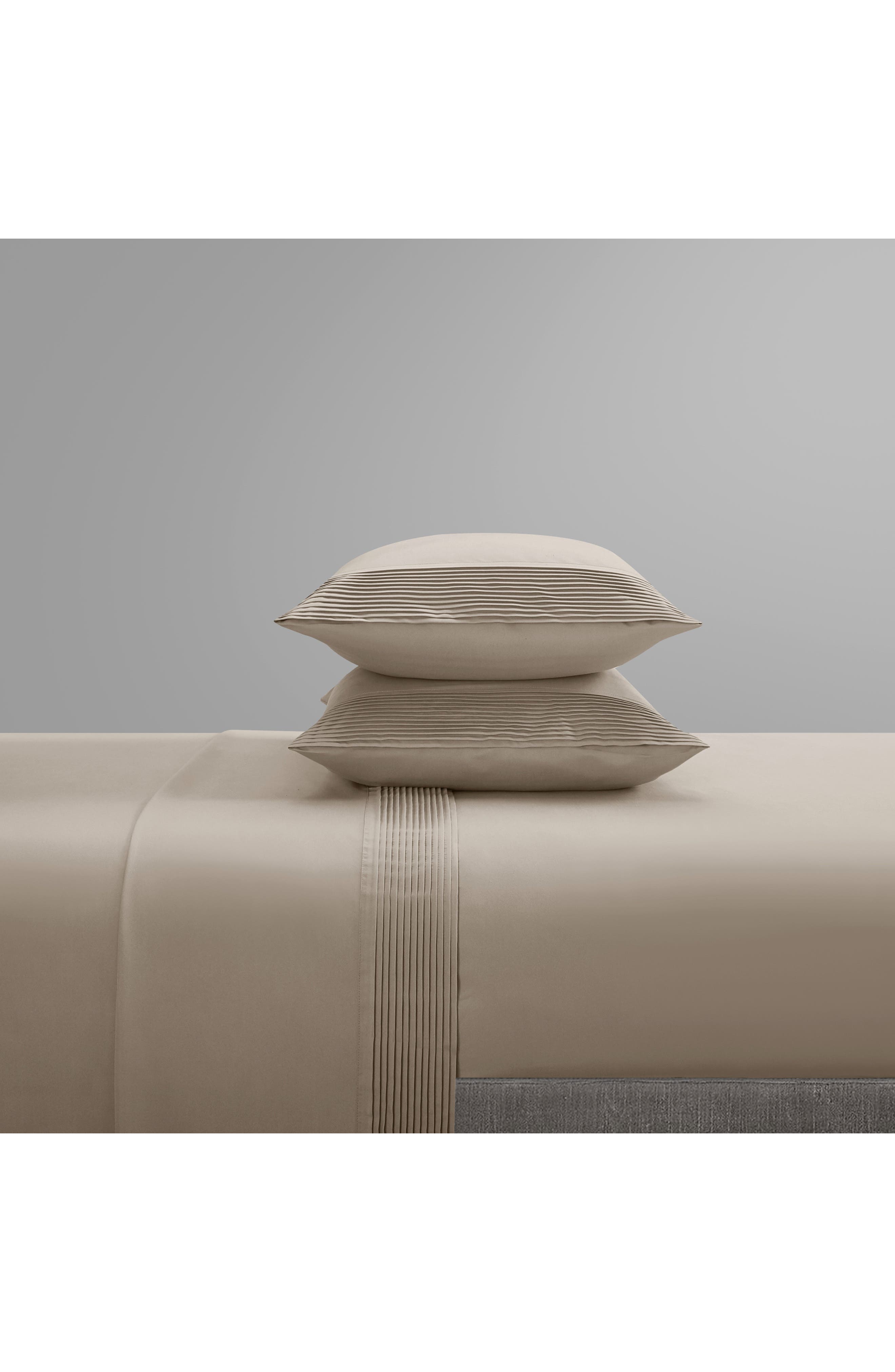 CHIC Ashley Taupe Solid Pleated Trim Microfiber Sheet Set - Queen Size ...