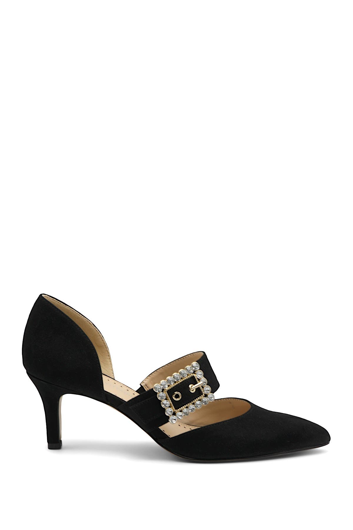 Adrienne Vittadini Nicki Suede Pointed Toe Embellished Buckle Pump ...