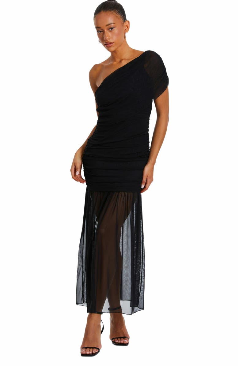 QUIZ Mesh One Shoulder Drop Waist Maxi Dress | Nordstrom