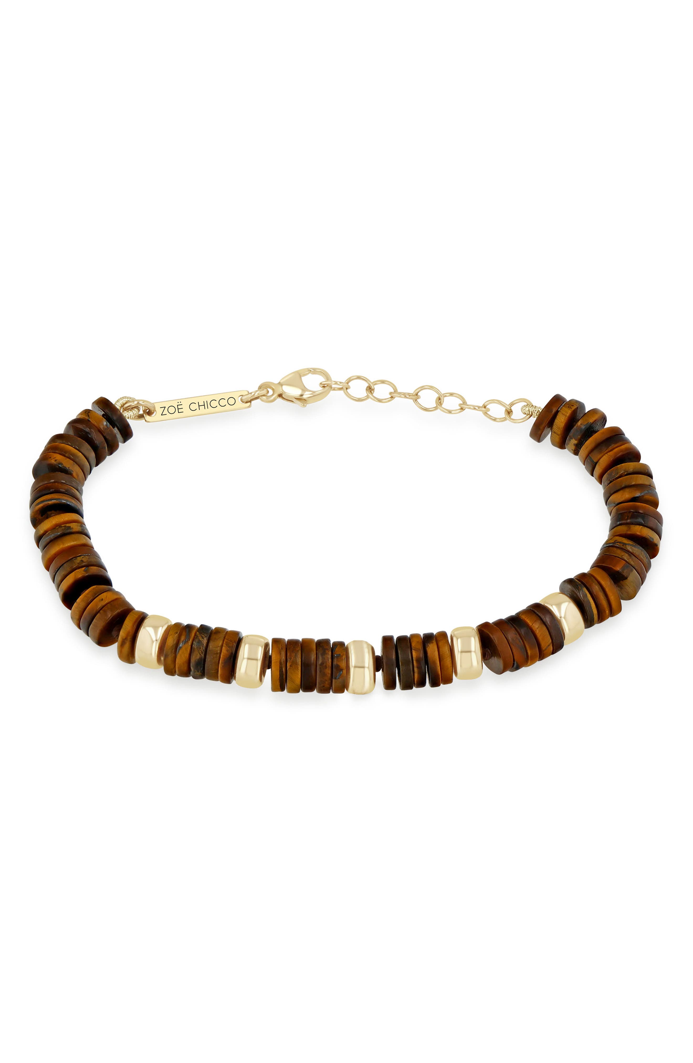 Zoë Chicco 14K Yellow Gold Tiger's Eye Bead Bracelet | Nordstrom