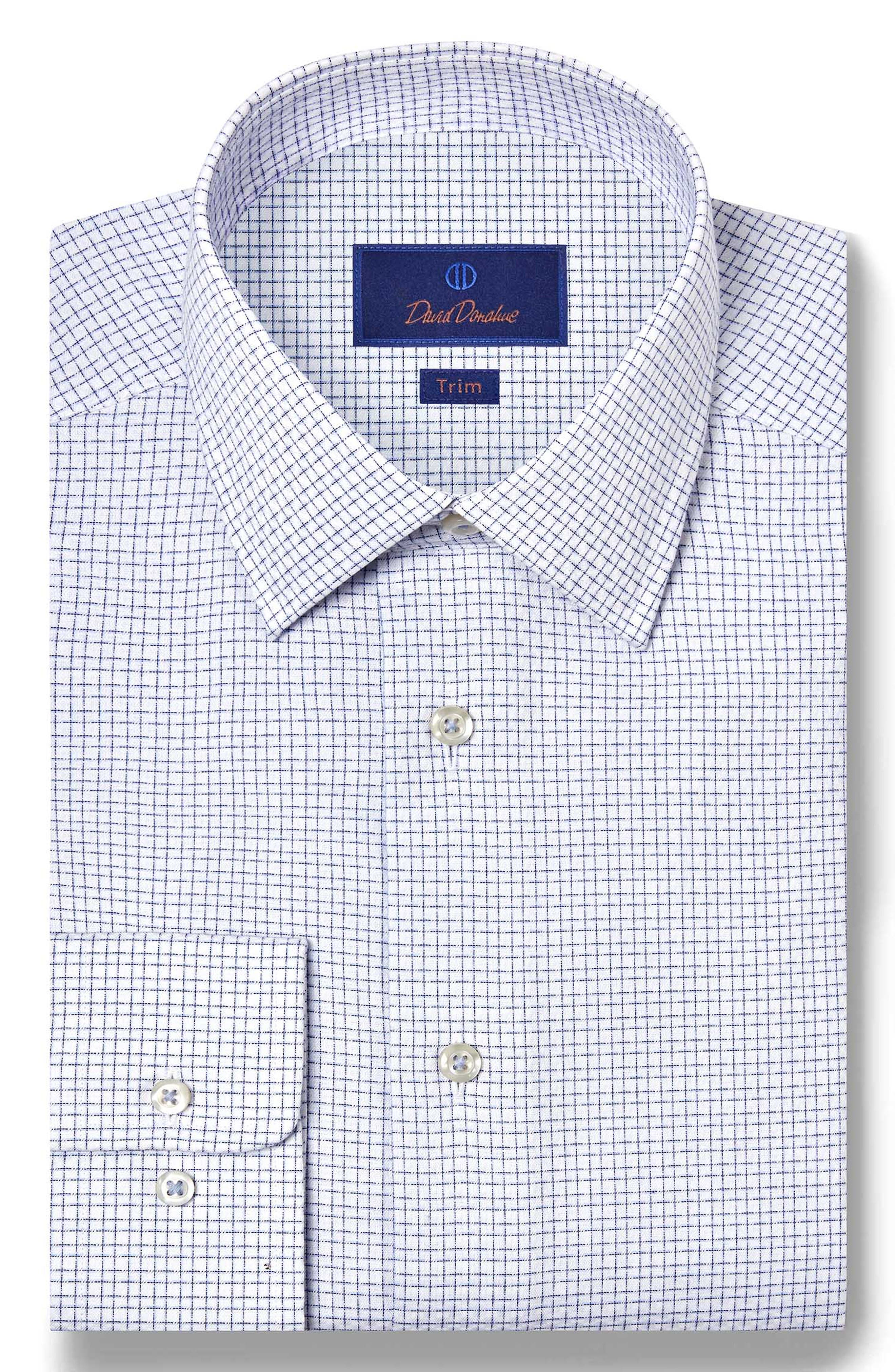 David Donahue Trim Fit Shadow Dobby Check Dress Shirt | Nordstrom