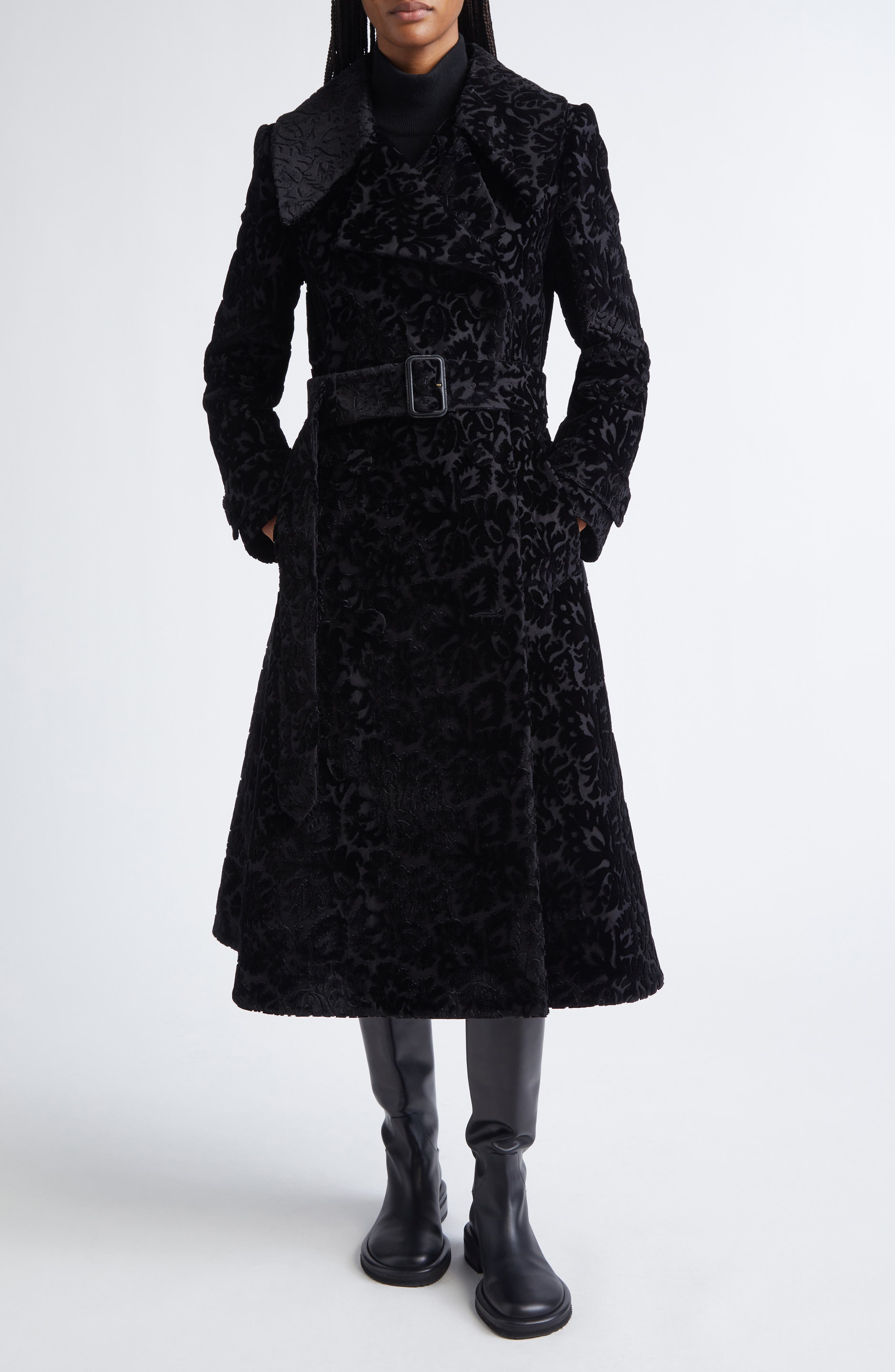 Burberry Belted Baroque Velvet Trench Coat | Nordstrom