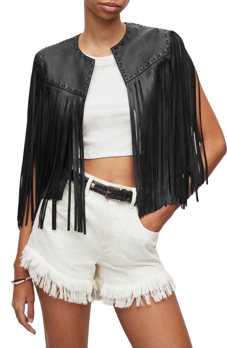 AllSaints Astral Fringe Leather Vest | Nordstromrack