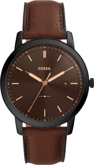 Fossil Minimalist Solar Leather Strap Watch, 42mm | Nordstrom
