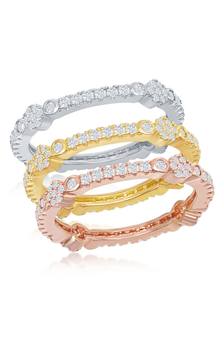 SIMONA Sterling Silver Tri-Color CZ Rings - Set of 3 | Nordstromrack