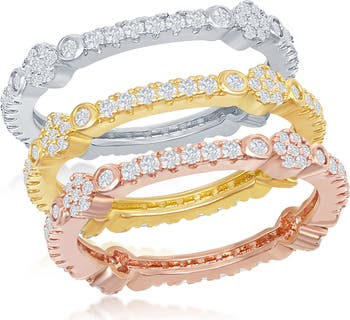 SIMONA Sterling Silver Tri-Color CZ Rings - Set of 3 | Nordstromrack
