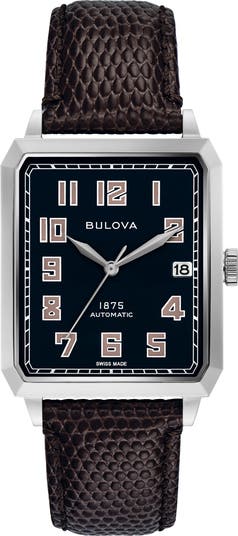 BULOVA Joseph Bulova Breton Leather Strap Watch, 32mm | Nordstrom