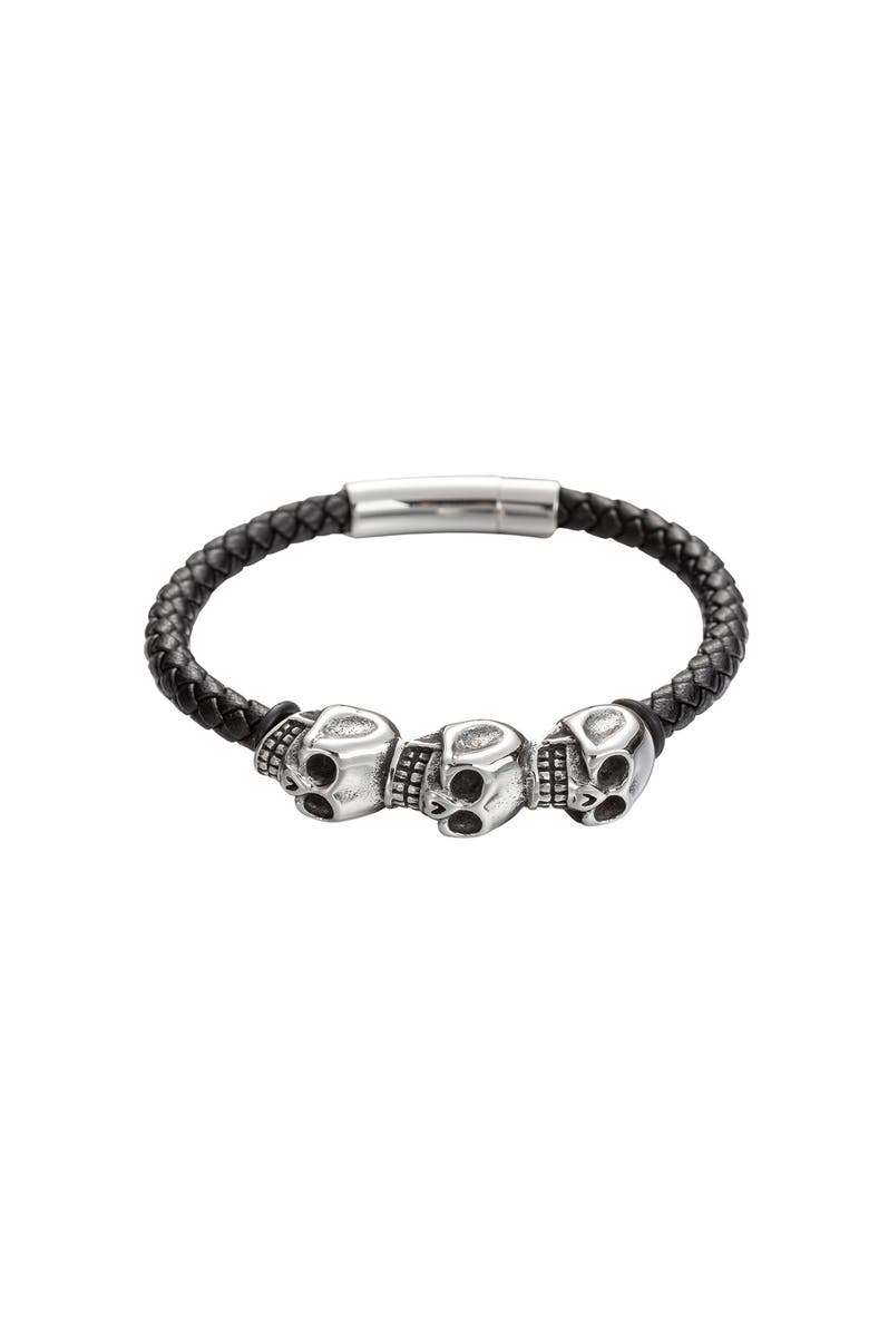 EYE CANDY LOS ANGELES Skull Head Titanium & Leather Bracelet ...