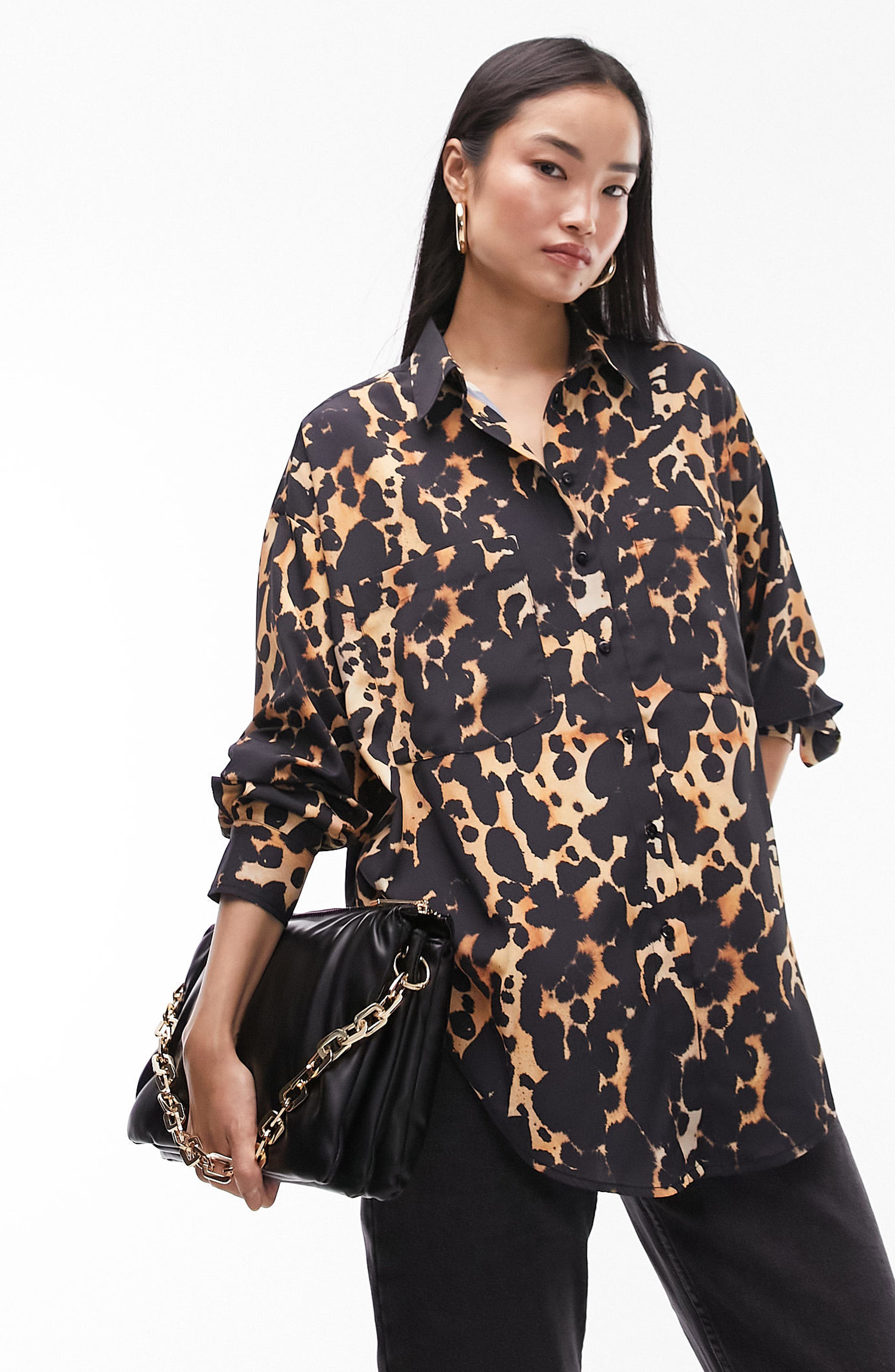 Topshop Oversize Animal Print Button-Up Shirt | Nordstrom