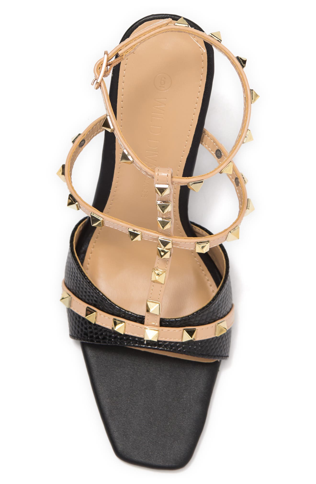 WILD DIVA LOUNGE Lizard Embossed Studded Caged Heeled Sandal (Women ...