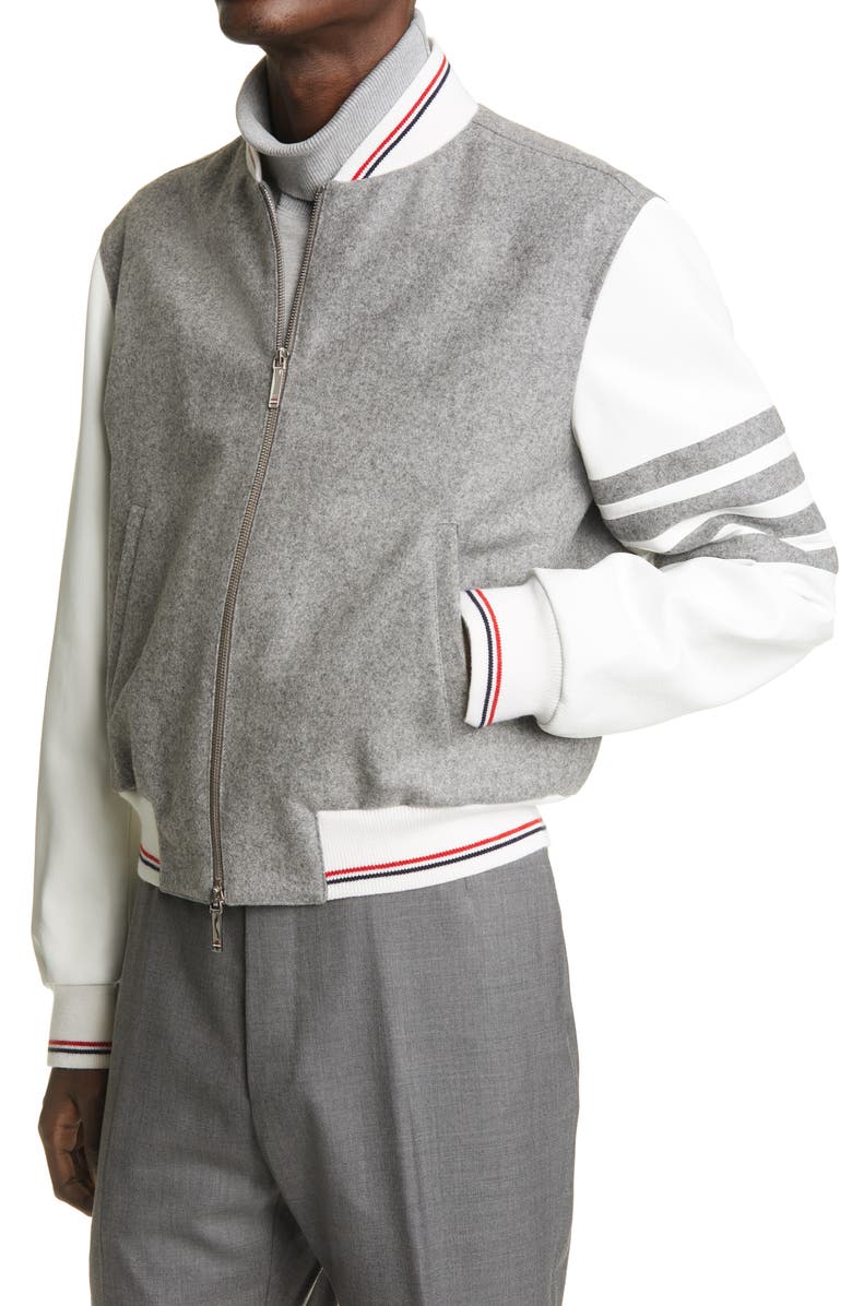 Thom Browne 4-Bar Wool & Leather Bomber Jacket | Nordstrom