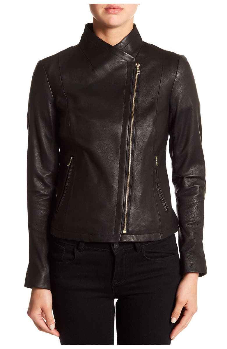 Cole Haan Asymmetrical Front Zip Leather Jacket | Nordstromrack