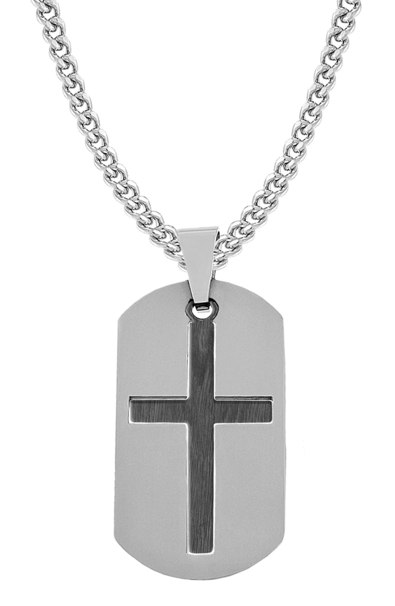 AMERICAN EXCHANGE Men's Cross Dog Tag Pendant Necklace | Nordstromrack