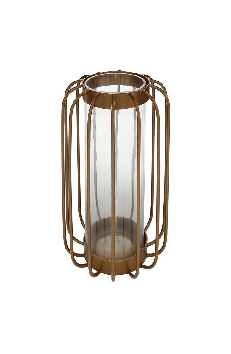 WILLOW ROW Cylindrical Modern Gold Metal Bars & Glass Vase Holder - 7 ...