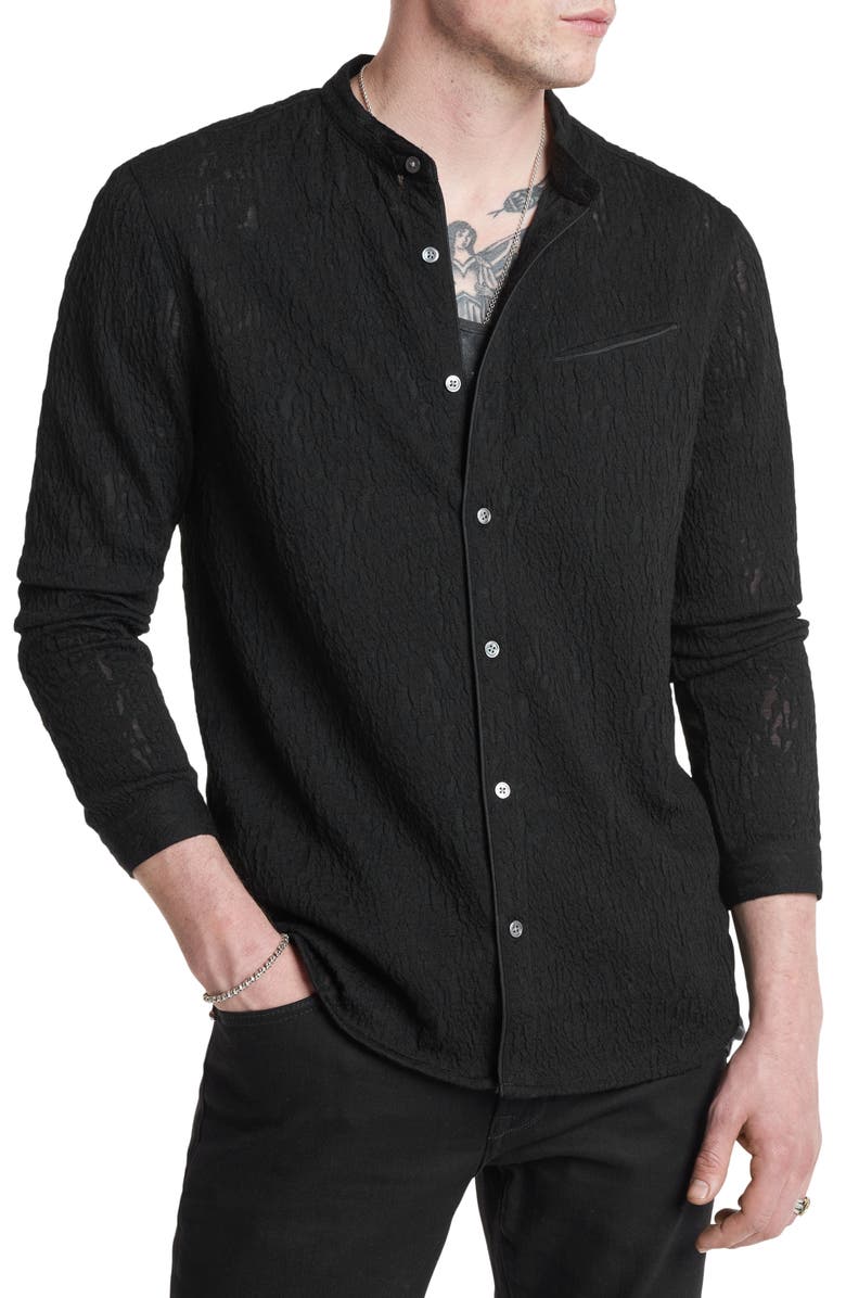 John Varvatos Glenn Lace Band Collar Wool Blend Button-Up Shirt | Nordstrom