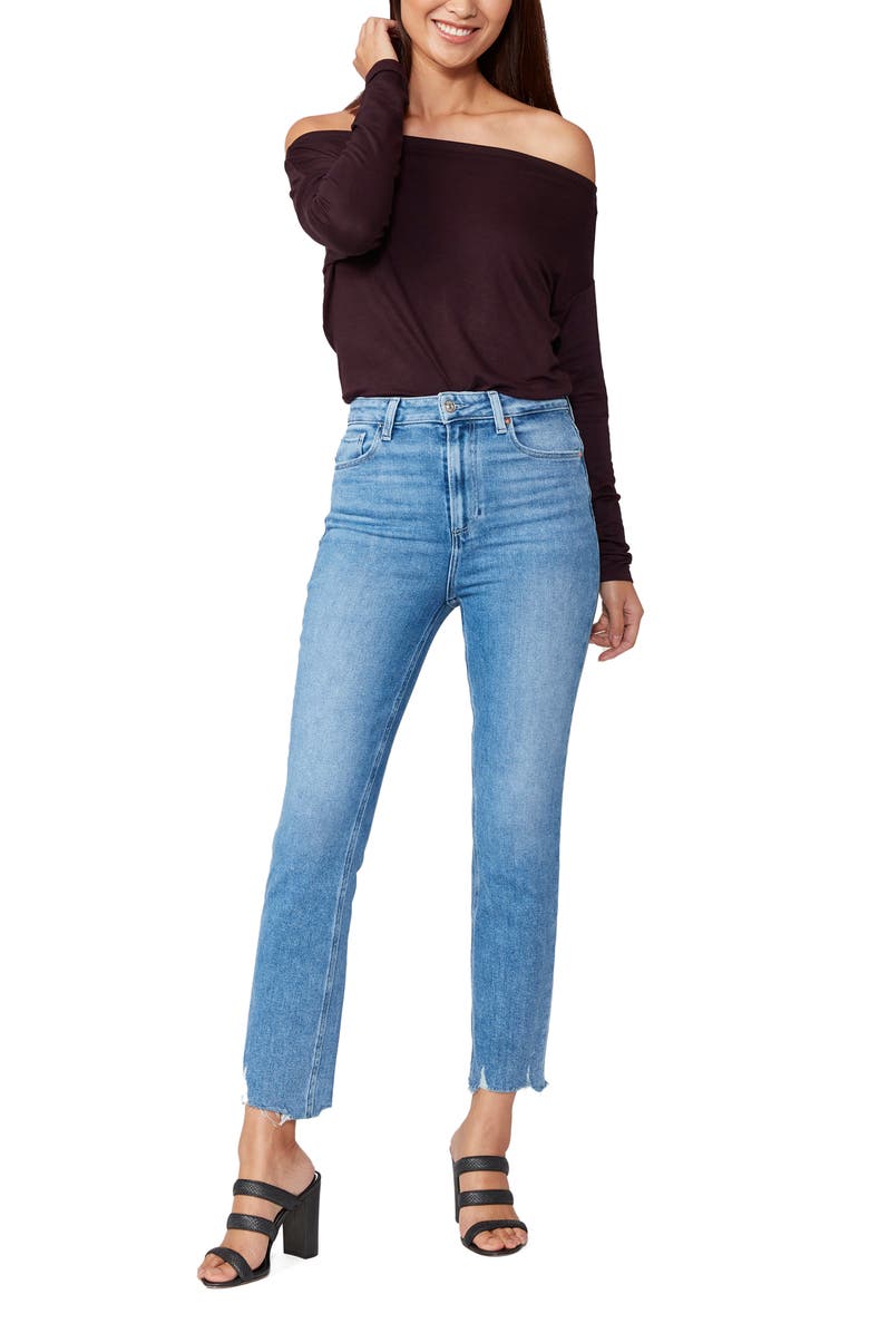 PAIGE Cindy Ultra High Waist Frayed Ankle Straight Leg Jeans ...