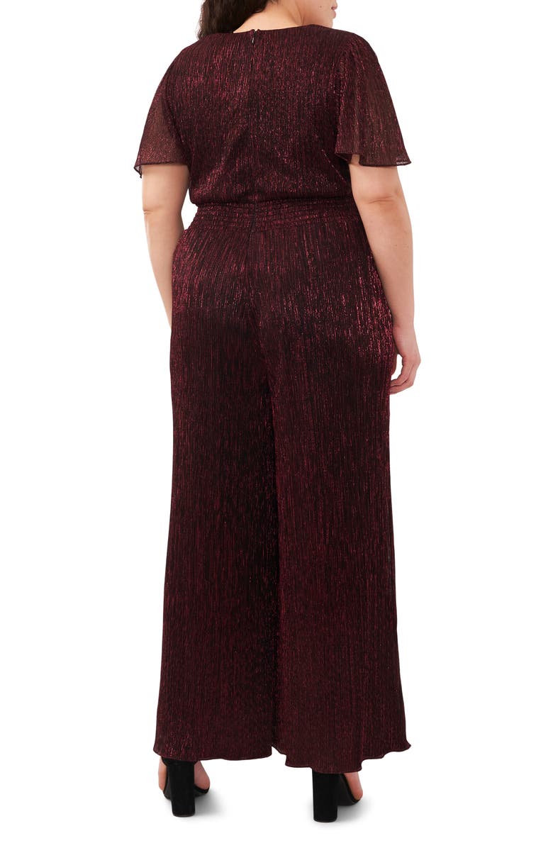 Halogen® Metallic V-Neck Flutter Sleeve Wide Leg Plissé Jumpsuit ...