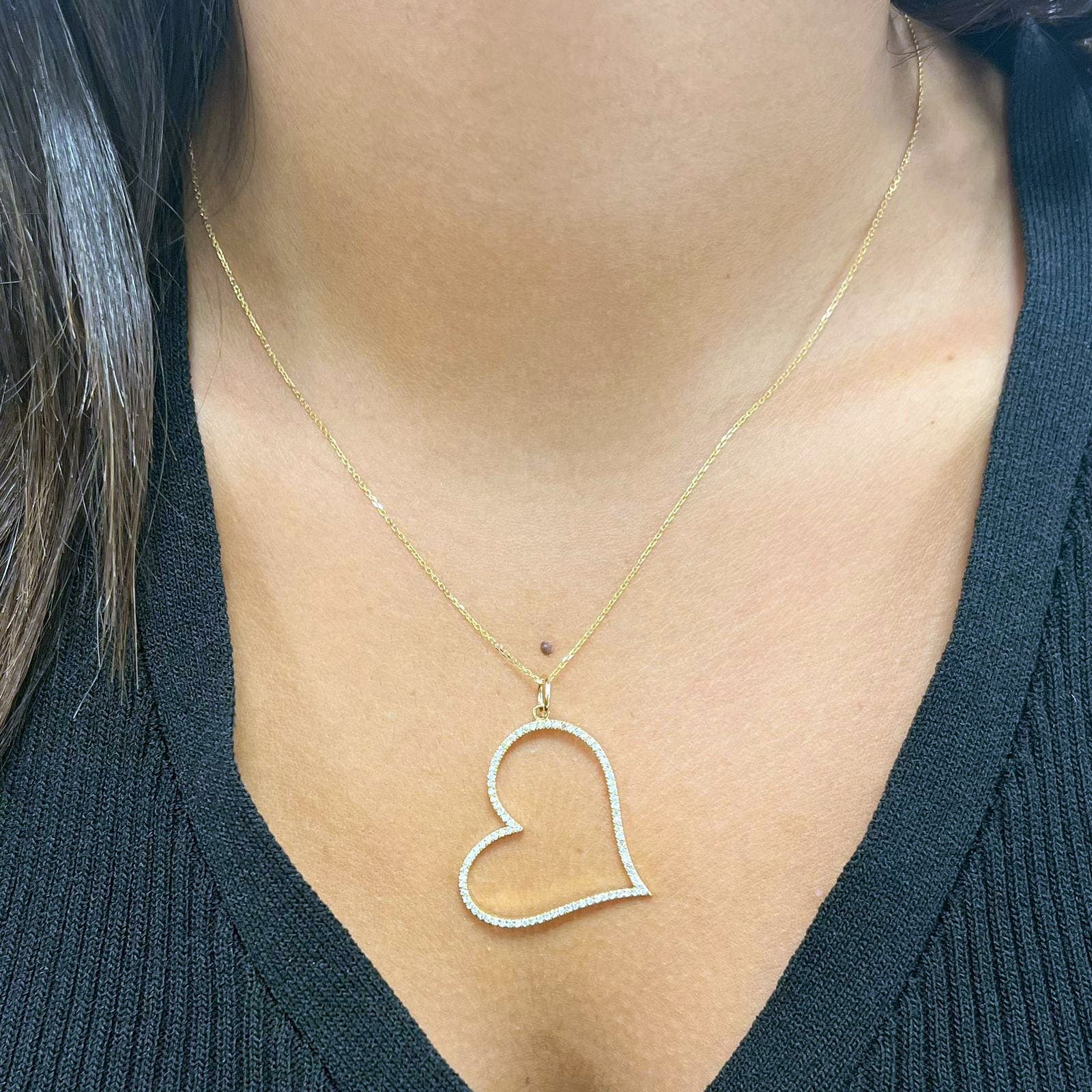 Diamond Slanted Open Heart Charm (Women) | Nordstrom