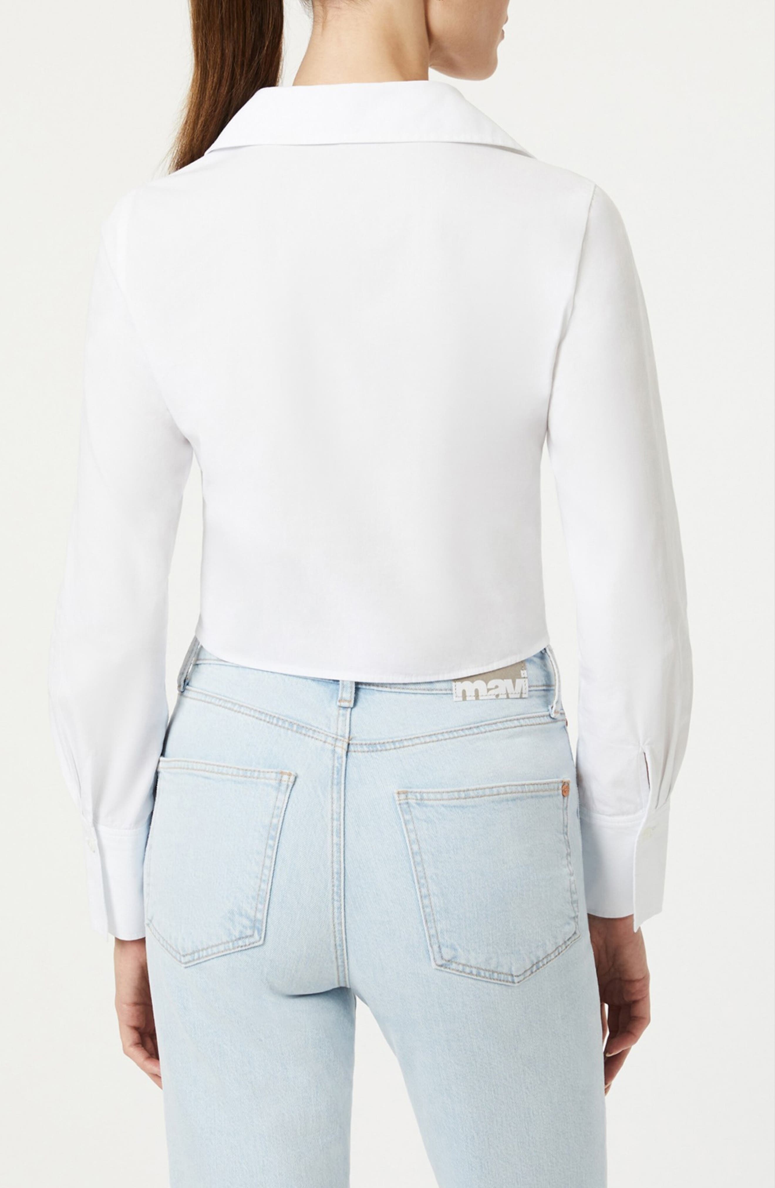 Mavi Jeans Ruched Crop Cotton Button-Up Shirt | Nordstromrack