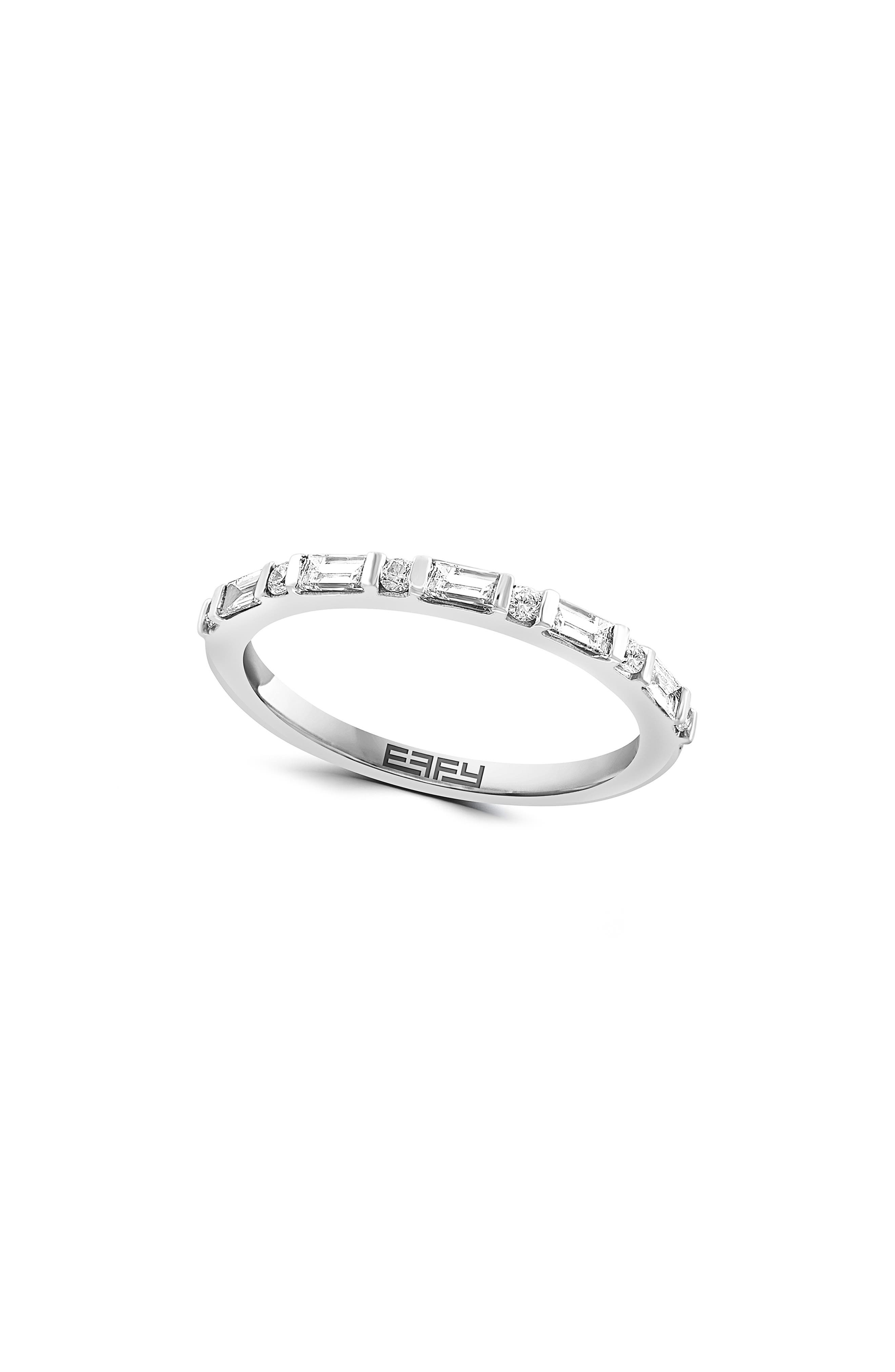 EFFY 14K White Gold Baguette & Round Diamond Stackable Ring - 0.35ct ...