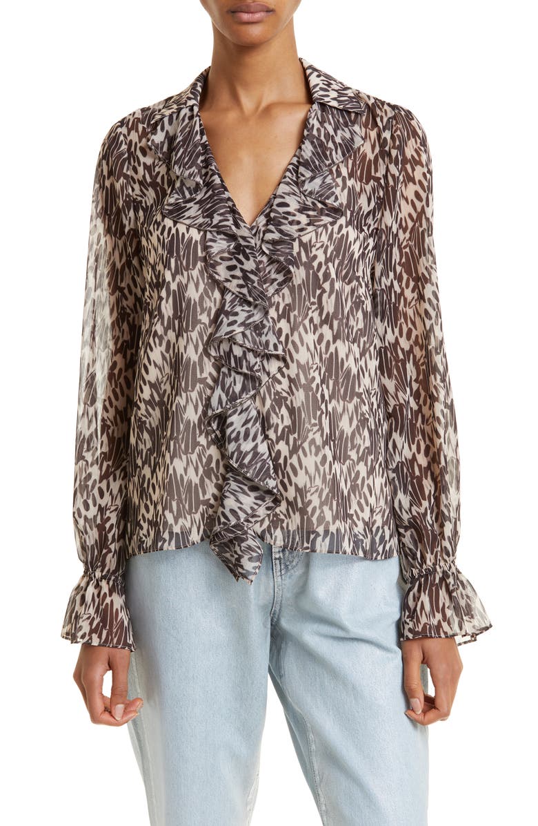Ted Baker London Bertei Abstract Print Bead Trim Ruffle Blouse ...