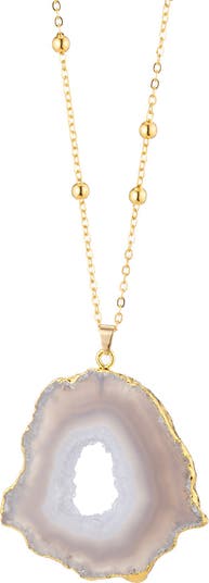 EYE CANDY LOS ANGELES Natural White Agate Stone Pendant Necklace ...