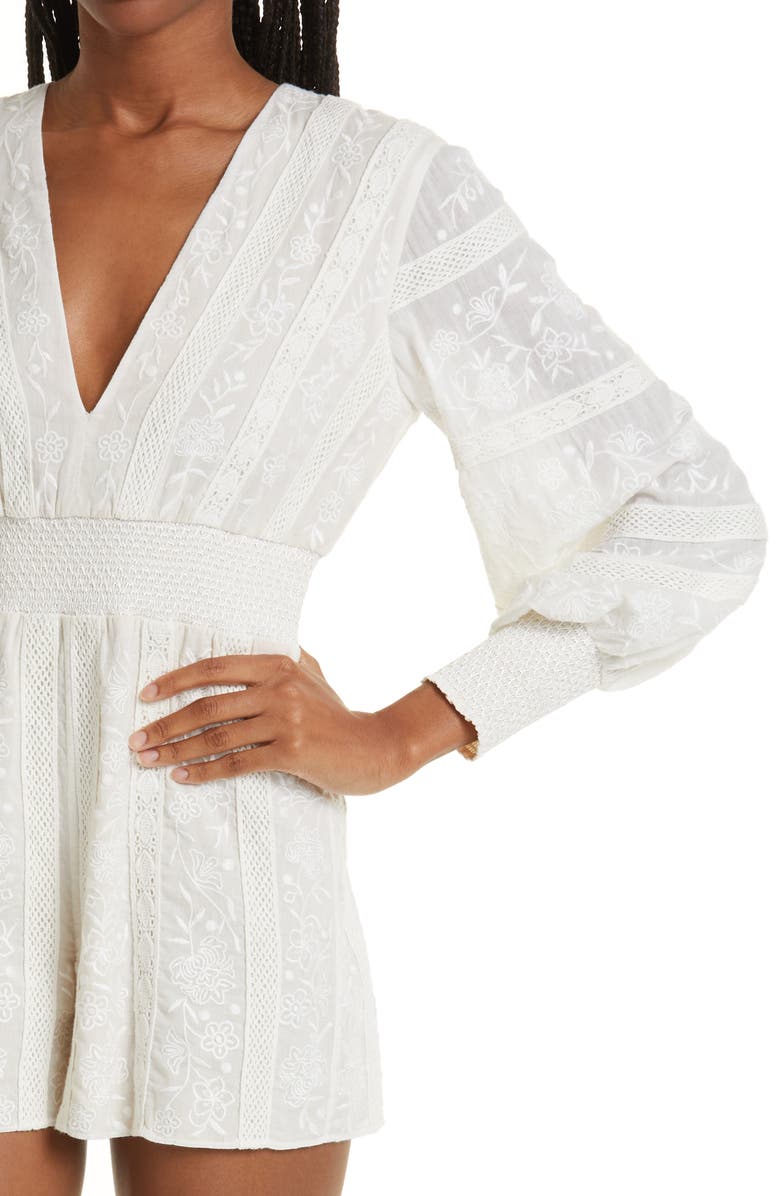 Alice + Olivia Darla Embroidered Long Sleeve Cotton Romper | Nordstromrack