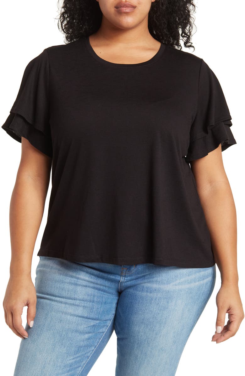 T Tahari Double Ruffle Sleeve Slub Tee | Nordstromrack