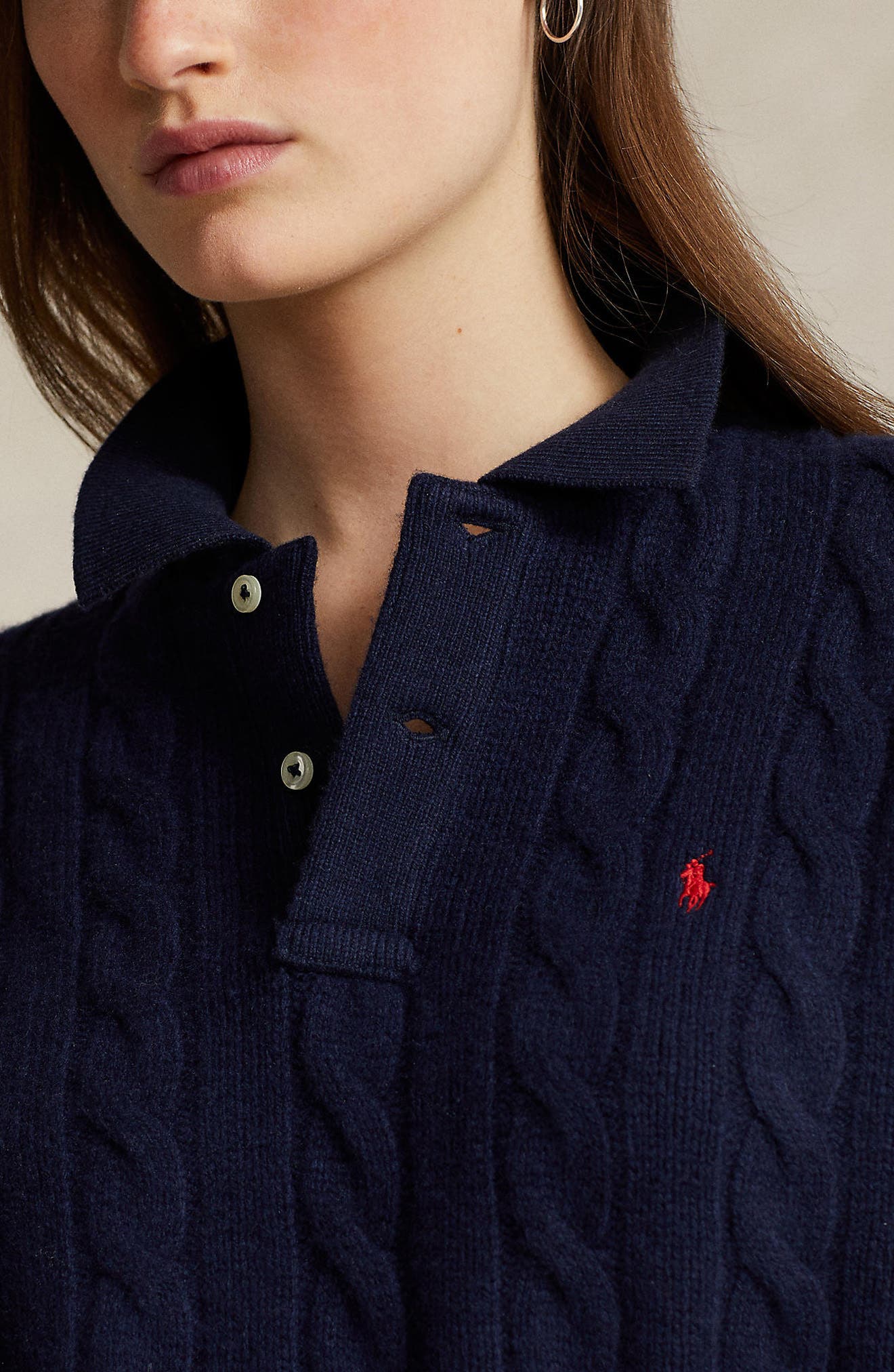 Polo Ralph Lauren Wool & Cashmere Crop Cable Polo Sweater | Nordstrom