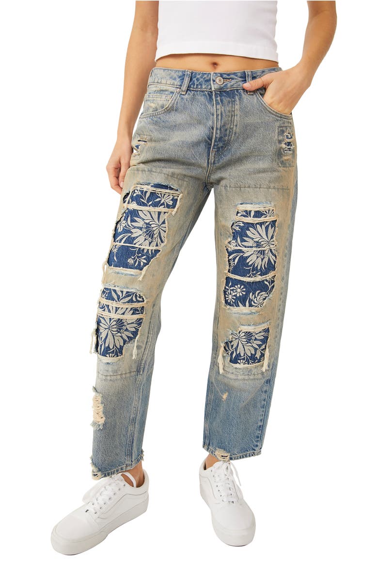 Free People Desert Rose Floral Distressed Straight Leg Jeans ...
